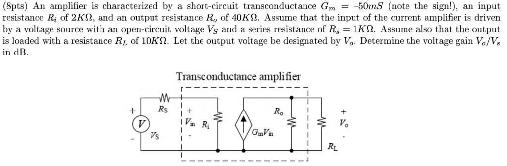 Solved (8pts) An amplifier is characterized by a | Chegg.com