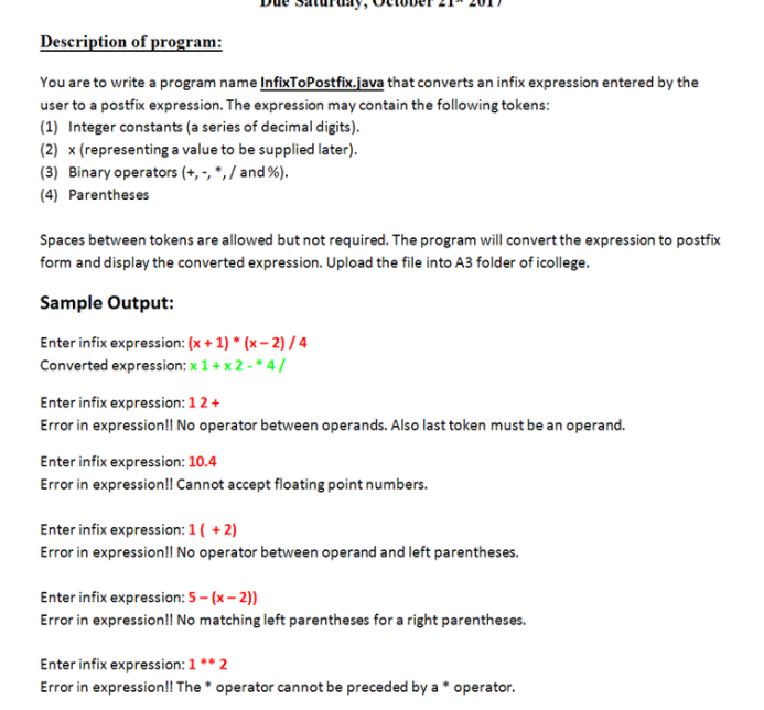 Solved You Are To Write A Program Name Infixtopostfix Java Chegg