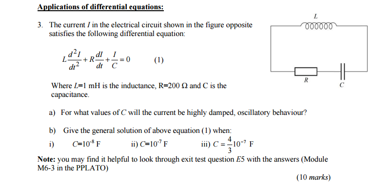 Solved Application of differential equations: The current I | Chegg.com