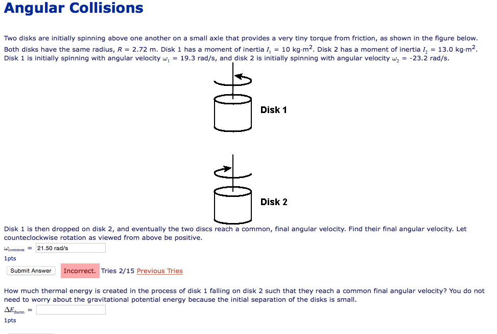 Solved Angular Collisions Two disks are initially spinning | Chegg.com
