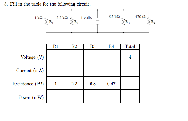 Solved Parallel DC Circuits 1. Fill in the table for the | Chegg.com