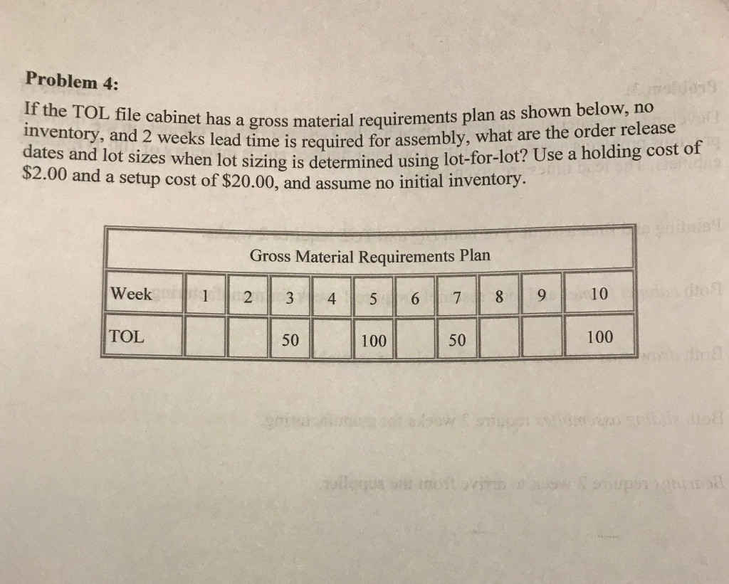 Problem 4: If the TOL file cabinet has a gross | Chegg.com