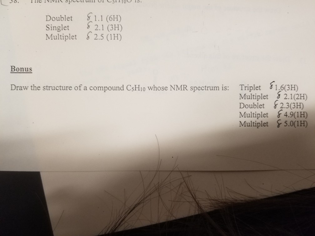 Solved Doublet 1.1 (6H) Singlet 2.1 (3H) Multiplet 2.5 (1H) | Chegg.com