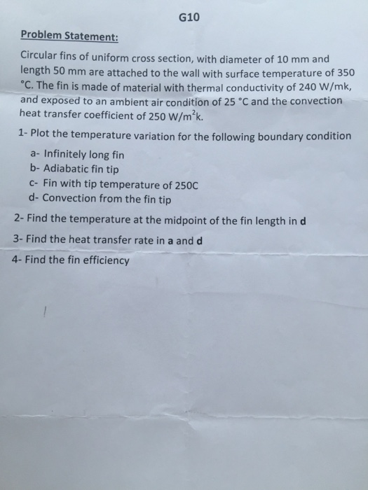 Solved Circular fins of uniform cross section, with diameter | Chegg.com