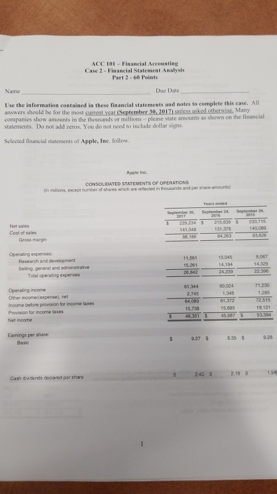 ACC 101- Financial Accounting Case 2 - Financial | Chegg.com