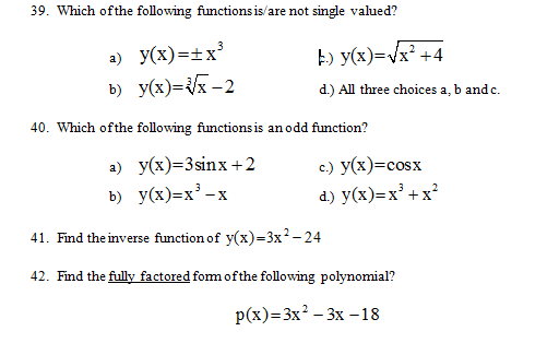 Solved Which Of The Following Functions Isare Not Single 