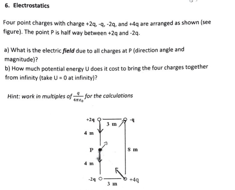 Solved Electrostatics 4 point charges with charge +2q, | Chegg.com