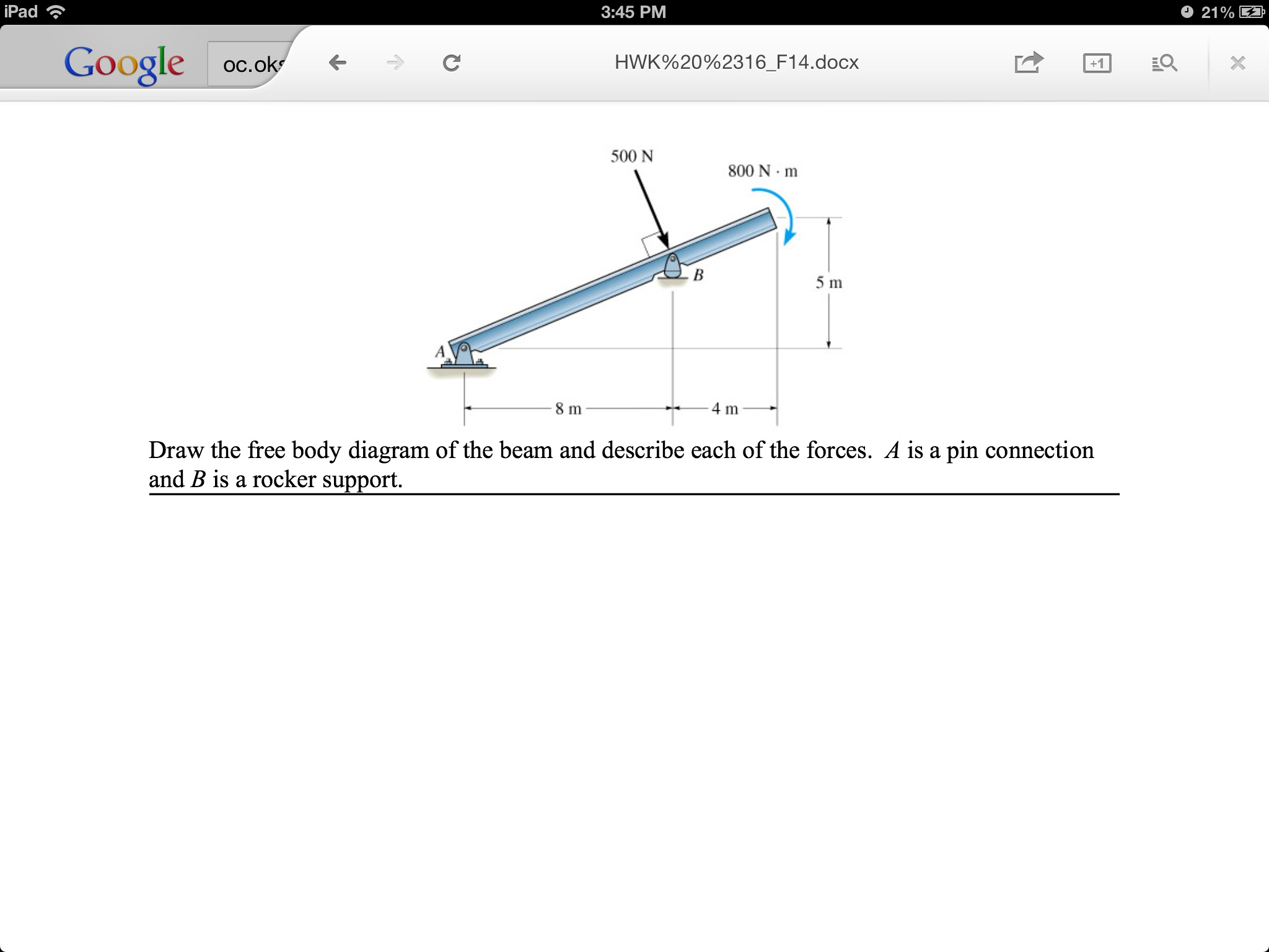 Solved Draw the free body diagram of the beam and describe | Chegg.com