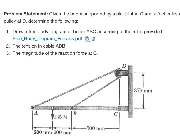 Solved Given the boom supported by a pin joint at c, and a | Chegg.com Solved Given the boom supported by a pin joint at c, and a | Chegg.com