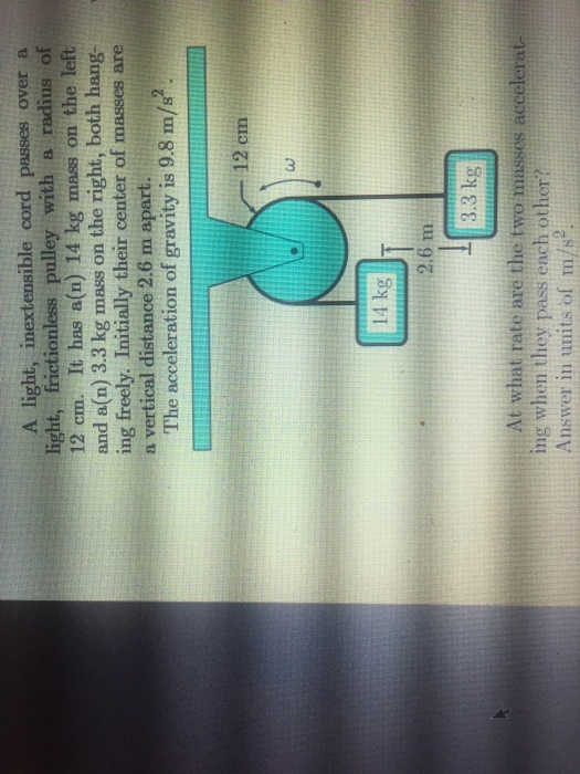 Solved A light, inextensible cord passes over a light, | Chegg.com