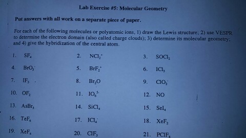 Solved Lab Exercise #5: Molecular Geometry Put answers with | Chegg.com