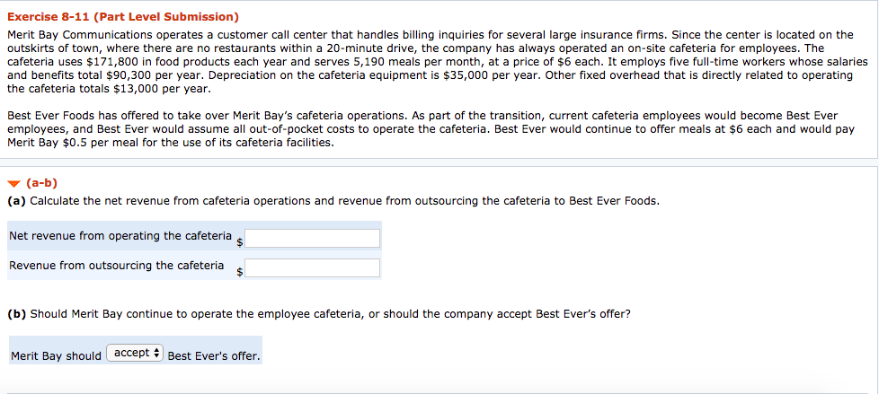 Solved Exercise 8-11 (Part Level Submission) Merit Bay | Chegg.com