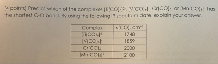 Solved Predict which of the complexes (Ti(CO)_6]^2-, | Chegg.com