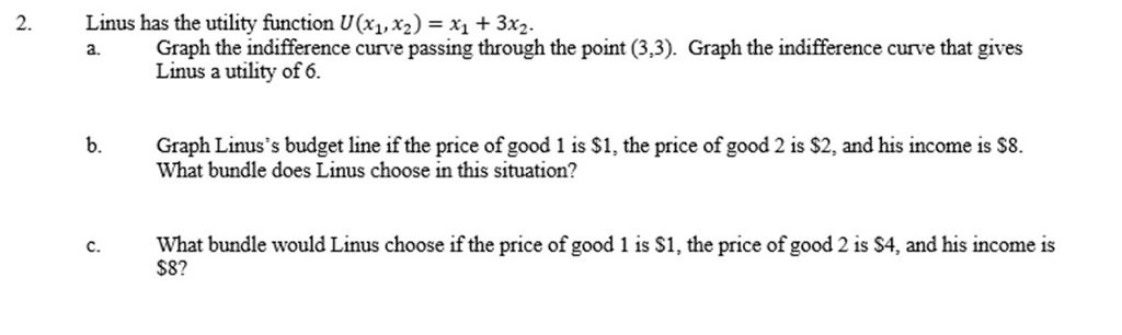 Solved 2. Linus has the utility function U(x1x2)-Xi 3x2. a. | Chegg.com