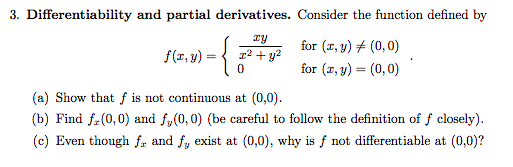 Solved 3. Differentiability and partial derivatives. | Chegg.com