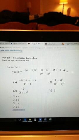 Solved Simplify: (2t - 2)(t^2 - 1) - (x^2 - 2t + 1) 2t/(t^2 | Chegg.com