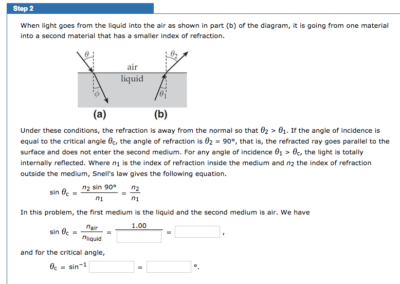 Solved Step 2 When light goes from the liquid into the air | Chegg.com