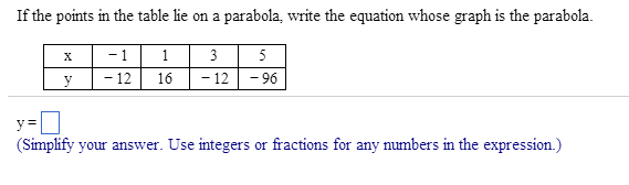 Solved If the points in the table lie on a parabola, write | Chegg.com