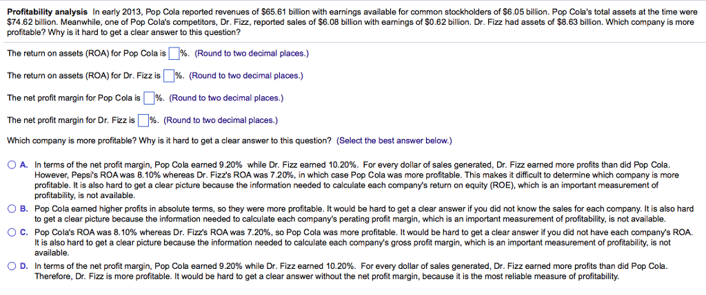 Solved Profitability analysis In early 2013, Pop Cola | Chegg.com
