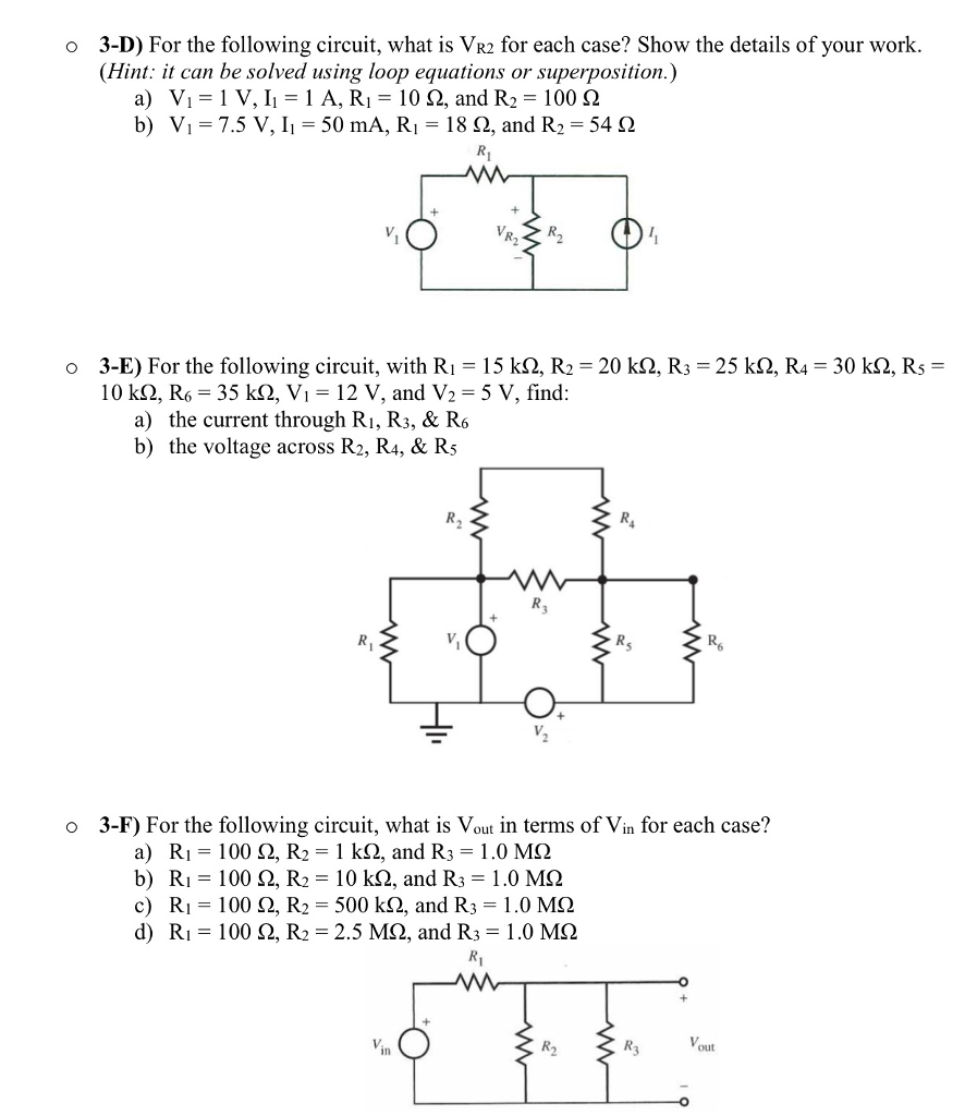 Solved For the following circuit, what is V_R2 for each | Chegg.com