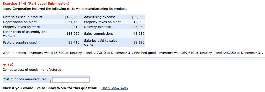Solved Exercise 15-10 (Part Level Submission) Tierney | Chegg.com