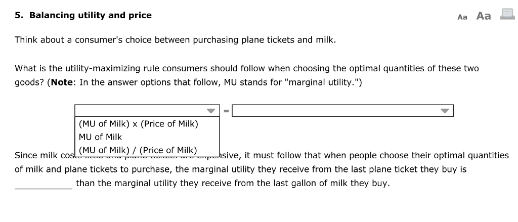 Solved 5. Balancing utility and price Think about a | Chegg.com