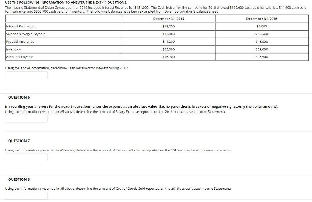 (Solved) : Use Following Information Answer Next 4 Questions Income ... (Solved) : Use Following Information Answer Next 4 Questions Income ...