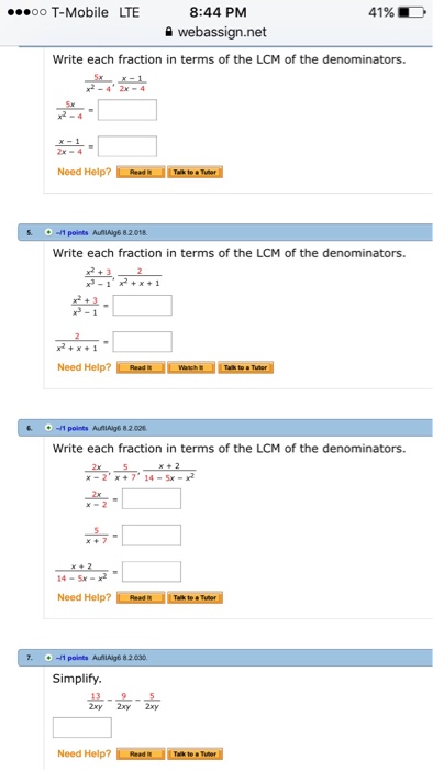 Solved Write each fraction in terms of the LCM of the | Chegg.com