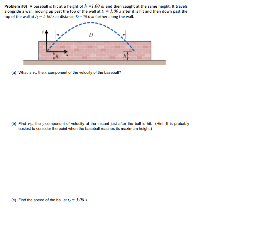 Solved A baseball is hit at a height of h =1.00 m and then | Chegg.com