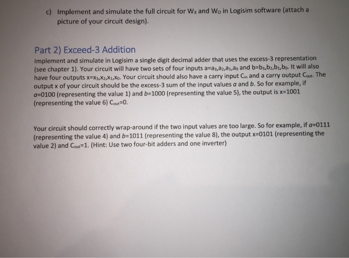 Solved Exceed-3 Addition Implement and simulate in Logisim | Chegg.com