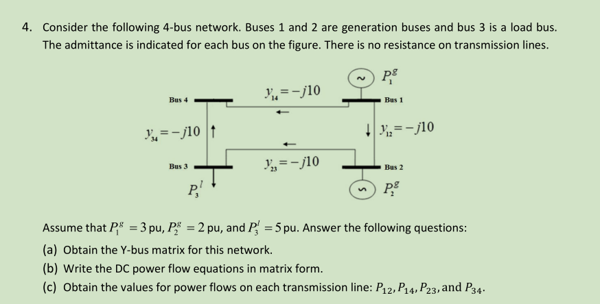 Solved Consider the following 4-bus network. Buses 1 and 2 | Chegg.com