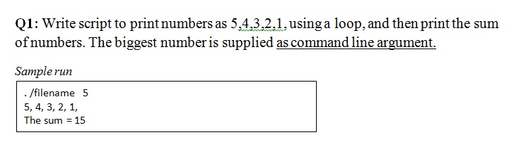 Solved Write script to print numbers as 5, 4, 3, 2, 1, using | Chegg.com