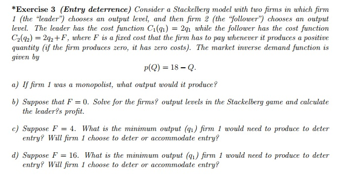 Solved Consider a Stackelberg model with two firms in which | Chegg.com
