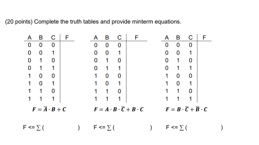 Solved (20 points) Complete the truth tables and provide | Chegg.com Solved (20 points) Complete the truth tables and provide | Chegg.com