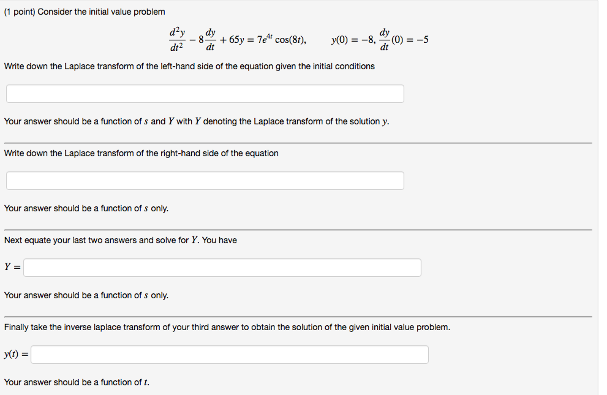 Solved Consider the initial value problem d^2y/dt^2 - 8 | Chegg.com