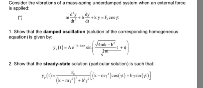 Solved Consider the vibrations of a mass-spring underdamped | Chegg.com