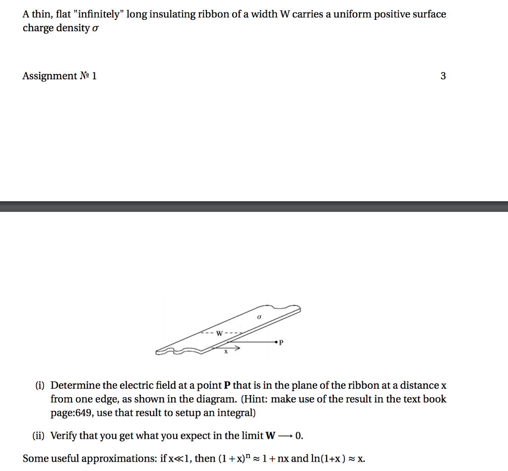 Solved A thin, flat "infinitely" long insulating ribbon of a | Chegg.com