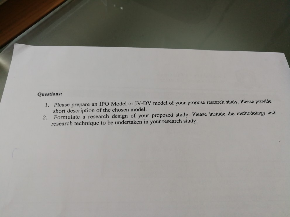 Questions: l. Please prepare an IPO Model or IV-DV | Chegg.com