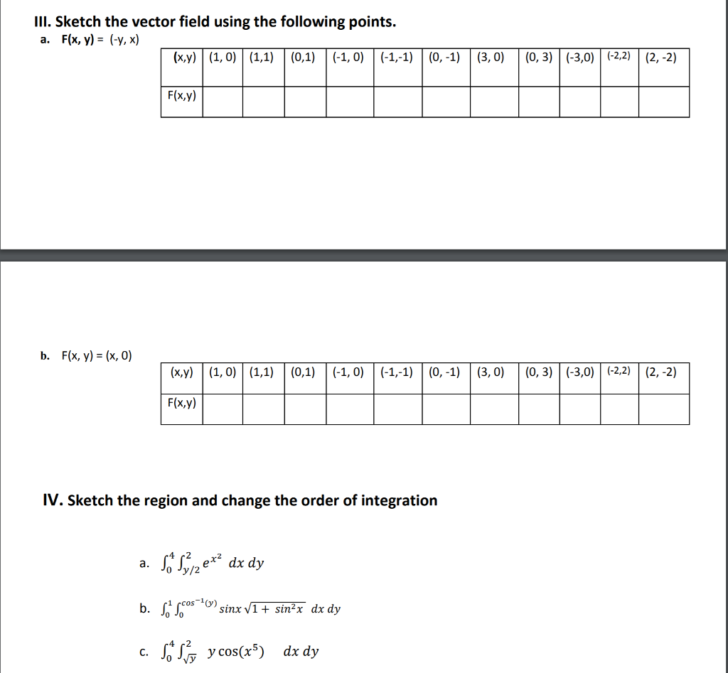 Solved III. Sketch the vector field using the following | Chegg.com