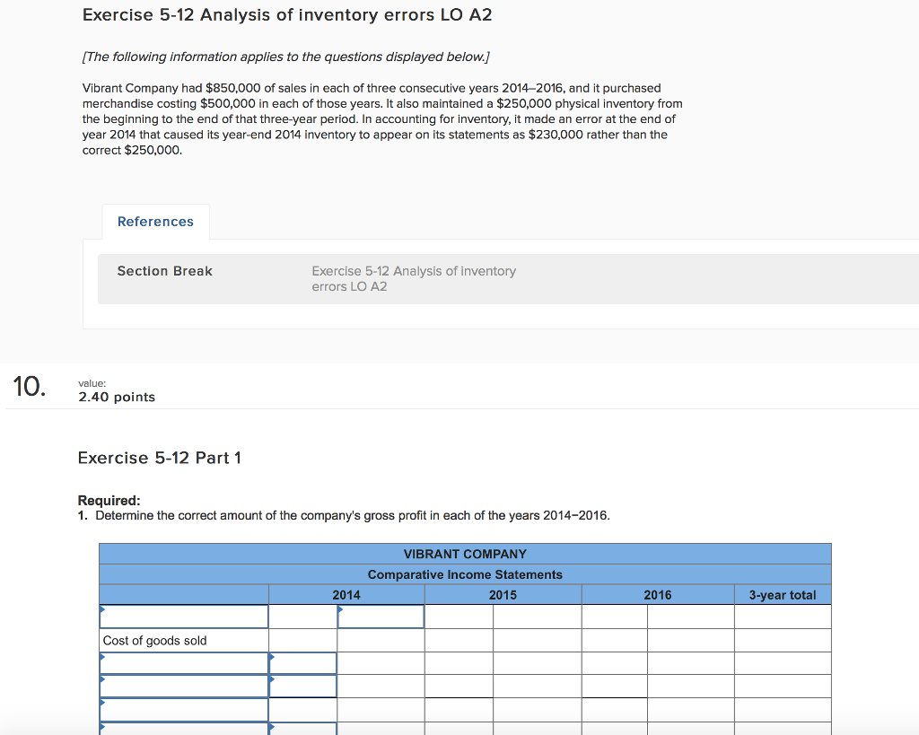 Solved Exercise 5-12 Analysis of inventory errors LO A2 (The | Chegg.com