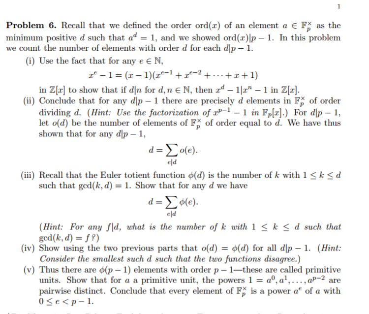 Solved Recall that we defined the order ord(x) of an element | Chegg.com