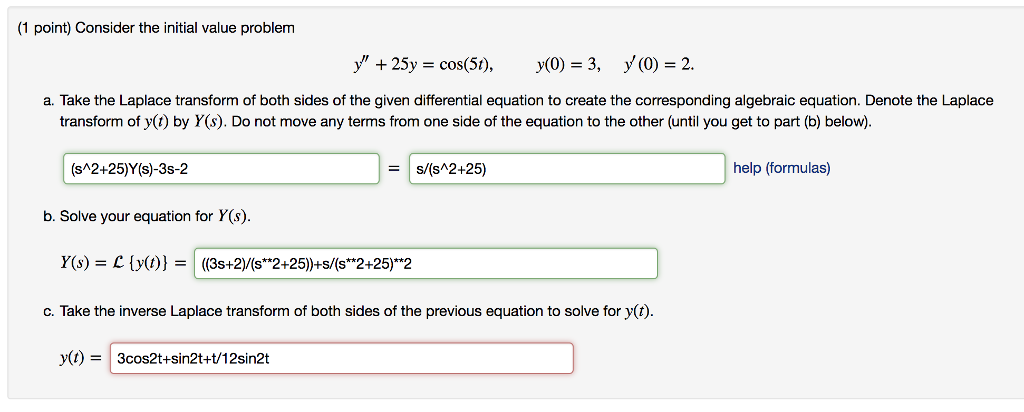 Solved (1 point) Consider the initial value problem y" 25y - | Chegg.com