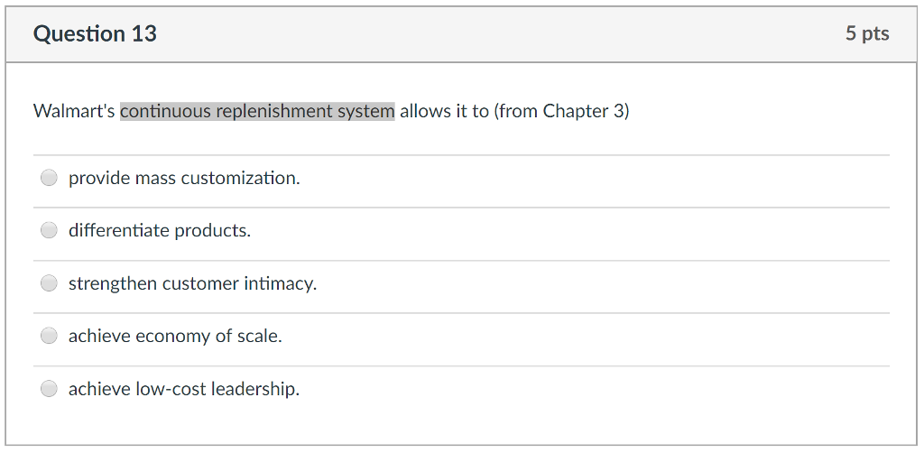 Solved Walmart's continuous replenishment system allows it | Chegg.com