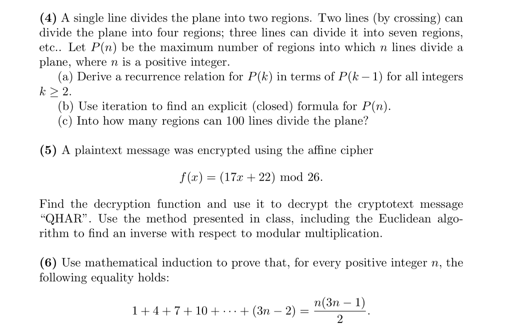 Solved (4) A single line divides the plane into two regions. | Chegg.com
