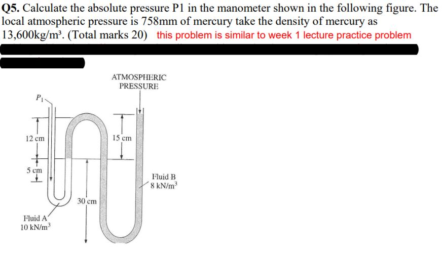 Solved Calculate the absolute pressure P1 in the manometer | Chegg.com
