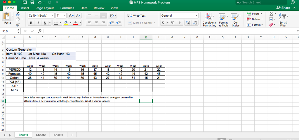 Solved MPS Homework Problem Search Sheet Home Insert Page | Chegg.com