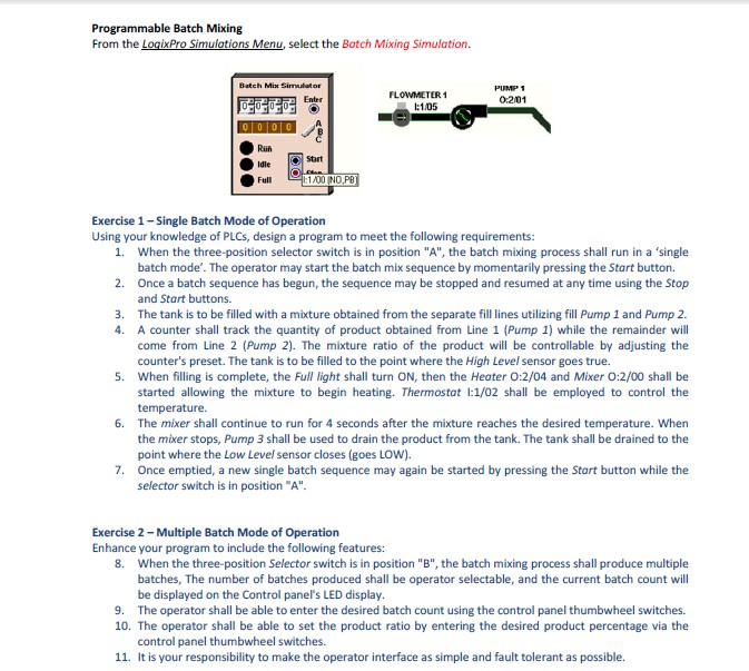 Single Batch Mode of Operation Using your knowledge | Chegg.com