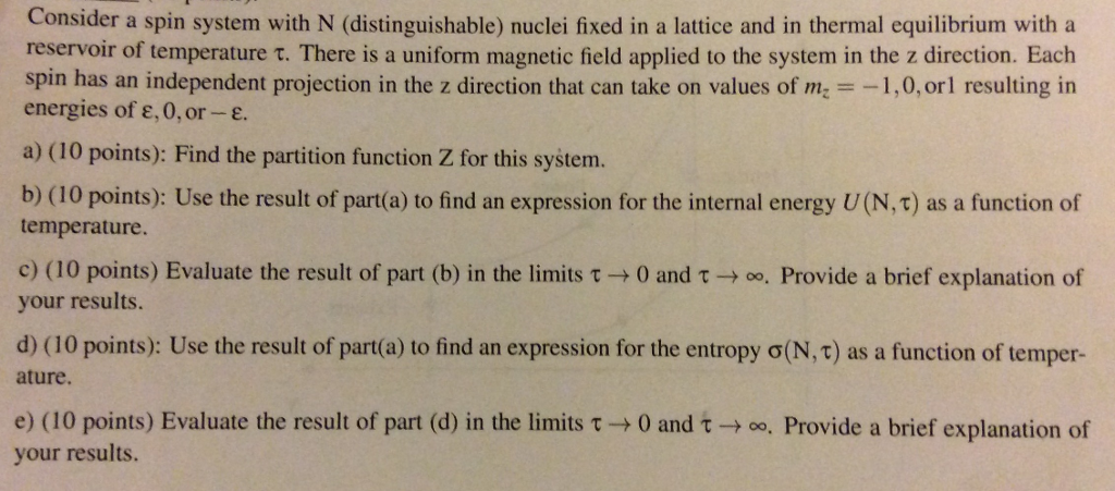 Solved Consider a spin system with N (distinguishable) | Chegg.com