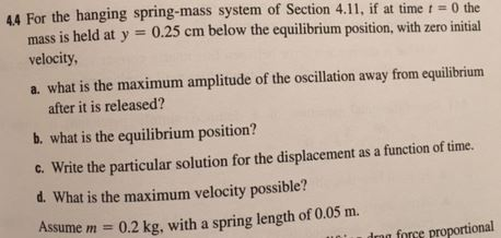 Solved For the hanging spring-mass system of Section 4.11. | Chegg.com