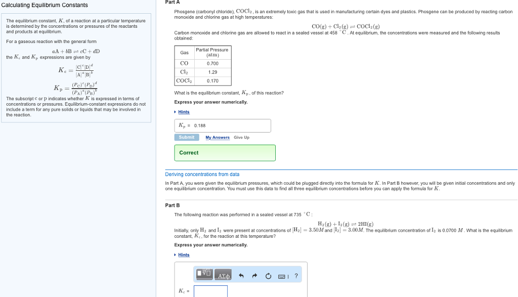 Solved Part A Calculating Equilibrium Constants Phosgene | Chegg.com